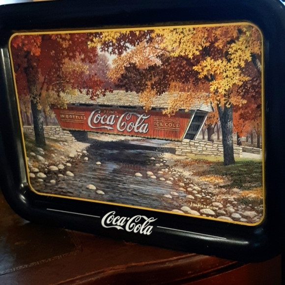 Coca Cola | Kitchen | Vintage Cocacola Autumn Bridge Metal Tray Design ...